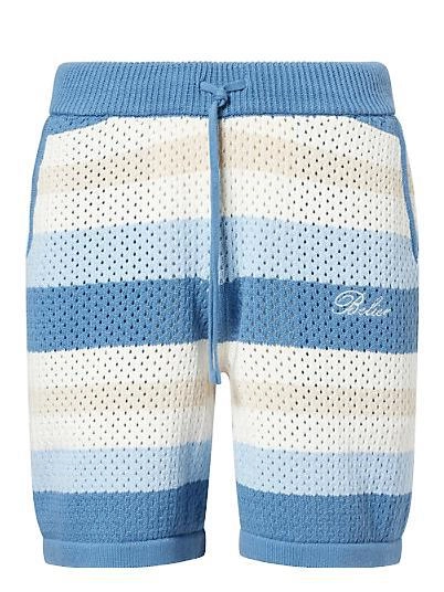 BELIER Como Striped Crochet-knit Cotton Shorts - Blue
