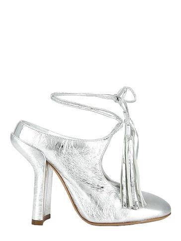 Dries Van Noten Metallic Leather Tie Heel - Silver