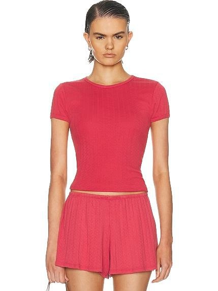 Donni. The Pointelle Baby Tee - Raspberry
