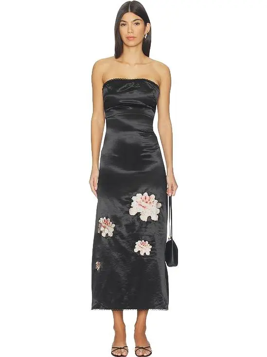 OPERASPORT Maya Strapless Embroidered Midi Dress - Black