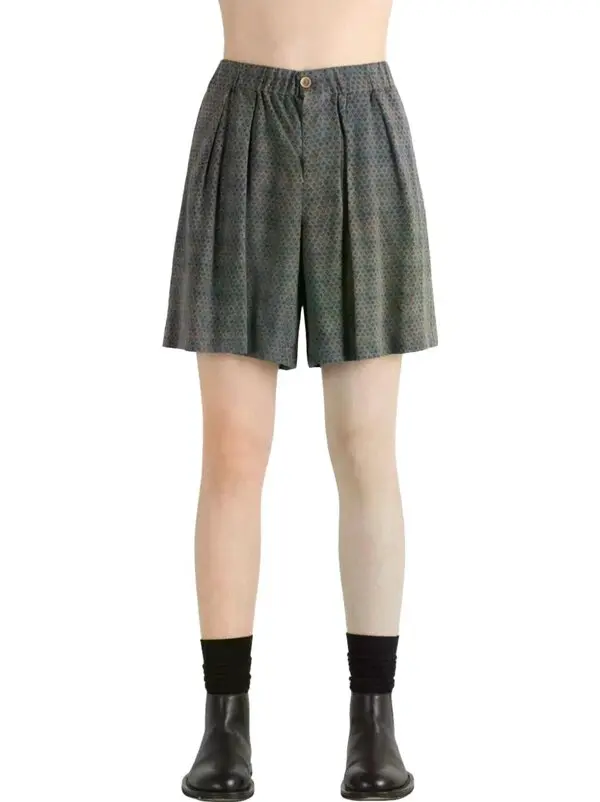 UMA WANG Geometric Pattern Pleated Shorts - Grey
