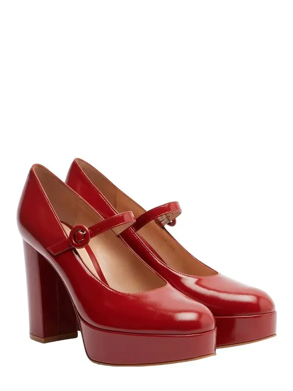 GIANVITO ROSSI Patent Leather Mary Jane Pumps - Red