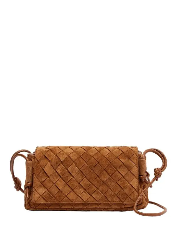 Bottega Veneta Notturno Intrecciato Suede Crossbody Bag - Brown