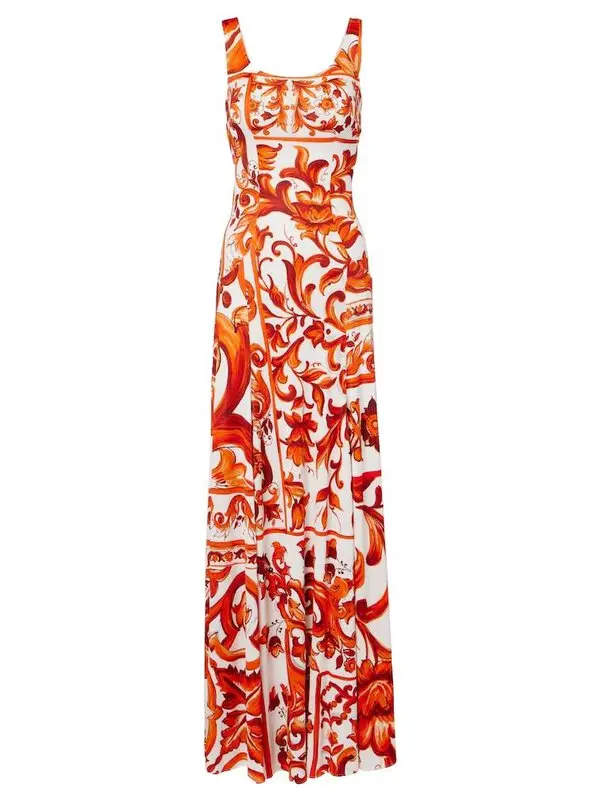 Dolce & Gabbana Majolica Organza Maxi Dress - Orange