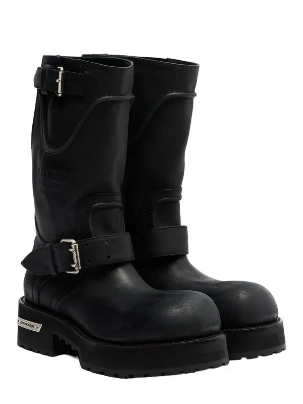 Balenciaga Calf Leather Combat Boots - Black