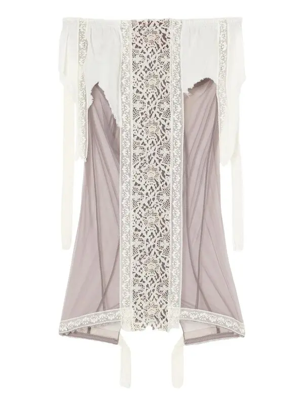 DILARA FINDIKOGLU Distressed Lace-trimmed Mesh Midi Skirt - Gray