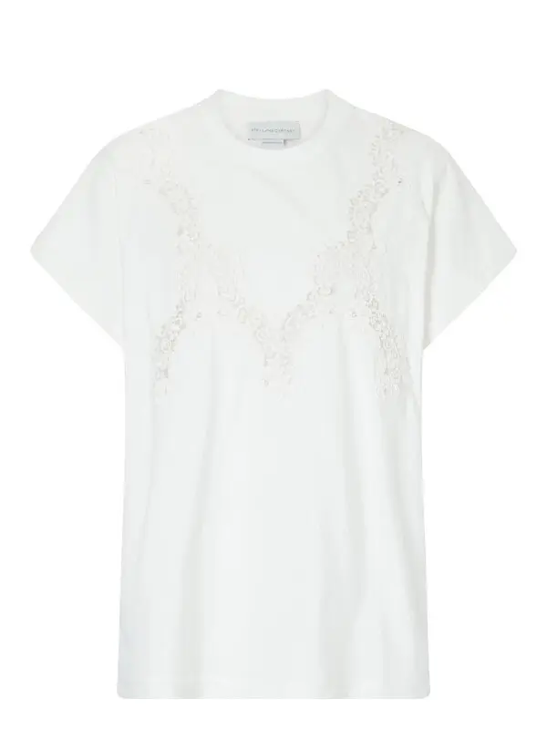 Stella McCartney Lace-trimmed Cotton-jersey T-shirt - White