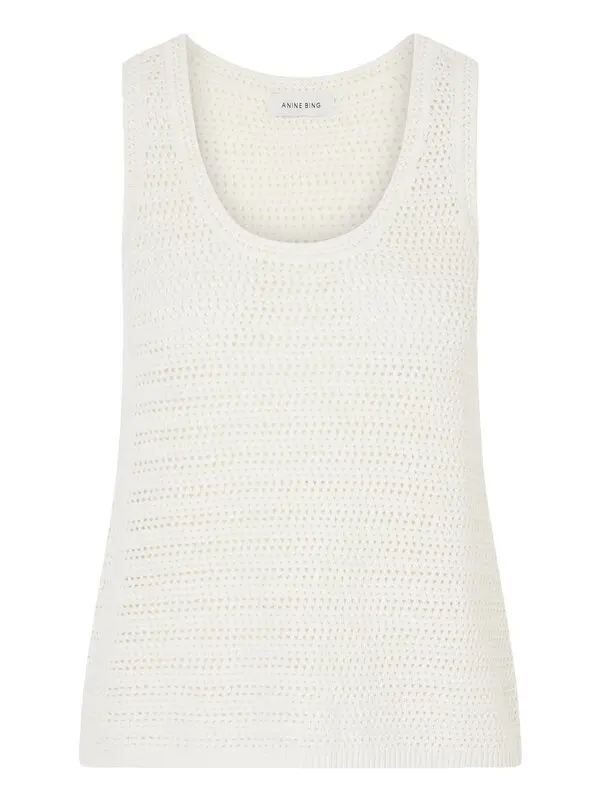 ANINE BING Arie Open-knit Cotton-blend Tank - Neutrals