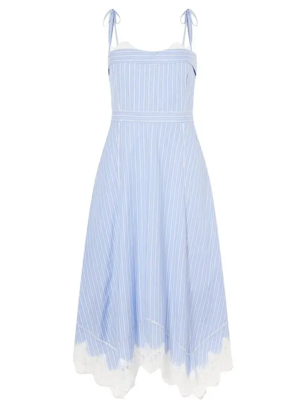 Simkhai Avaleigh Lace-trimmed Striped Cotton-poplin Midi Dress - Blue