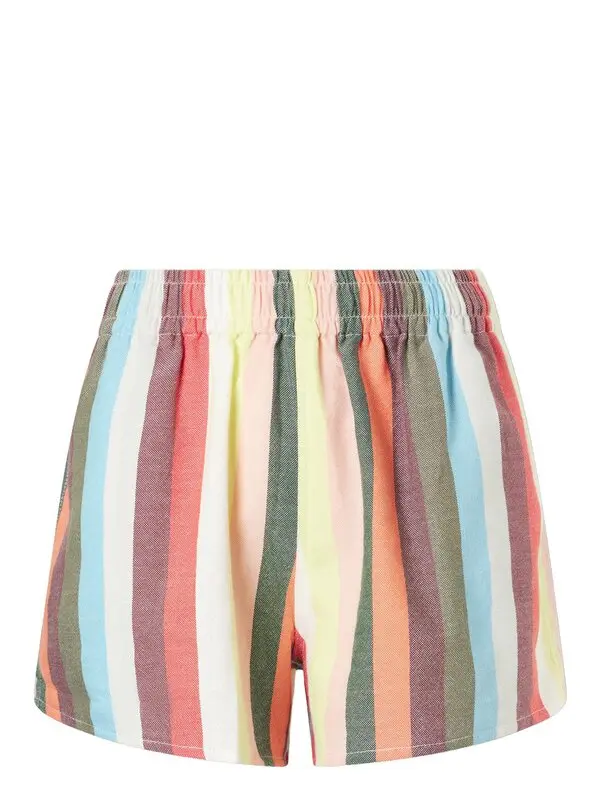 MARRAKSHI LIFE High-waisted Striped Cotton Shorts - Multi