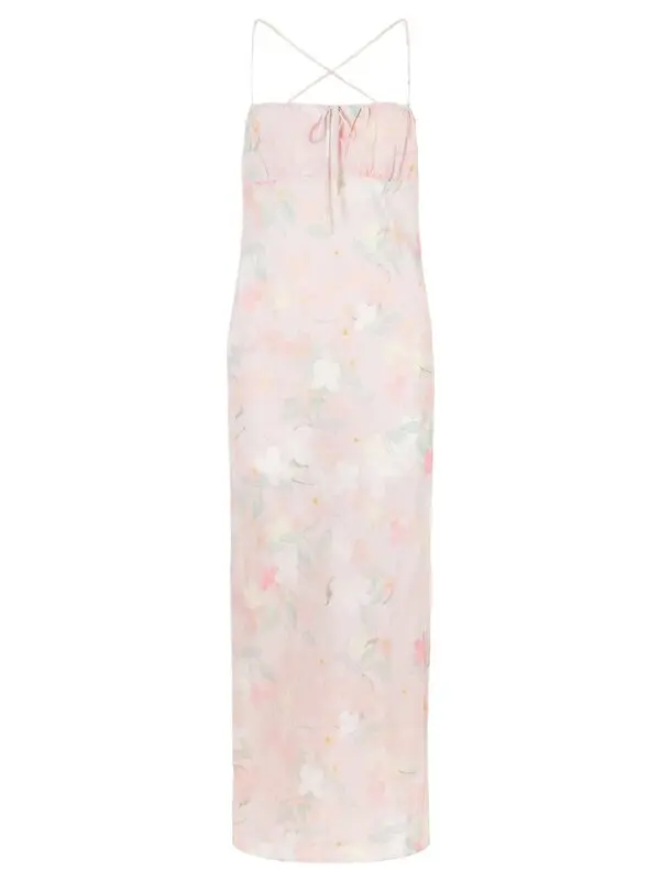Bernadette Riri Floral-print Silk-satin Midi Dress - Pink