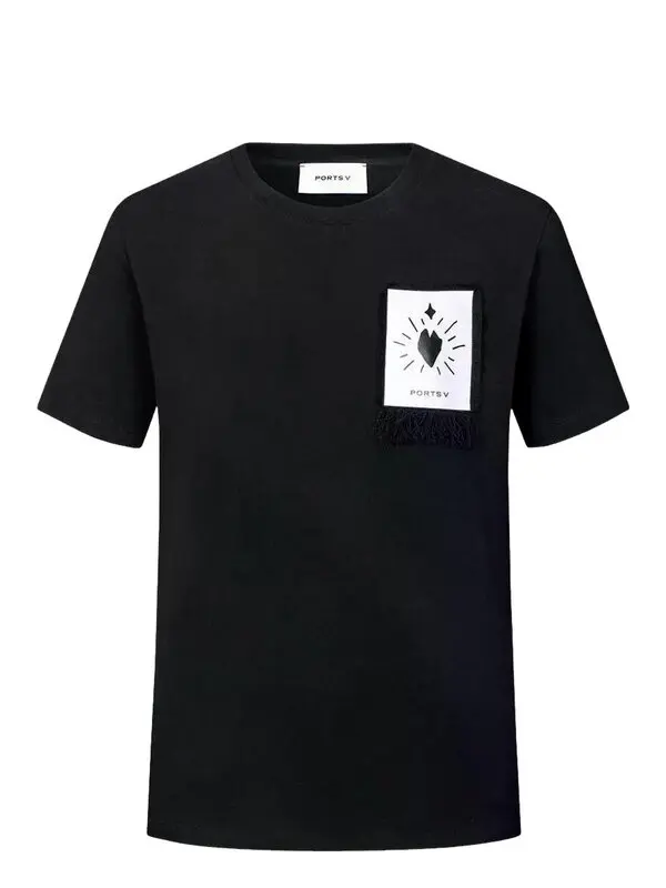 PORTS V Heart-patch Frayed T-shirt - Black