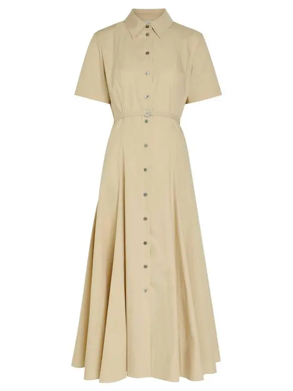 Tory Burch Belted Stretch Cotton-poplin Midi Shirt Dress - Sand