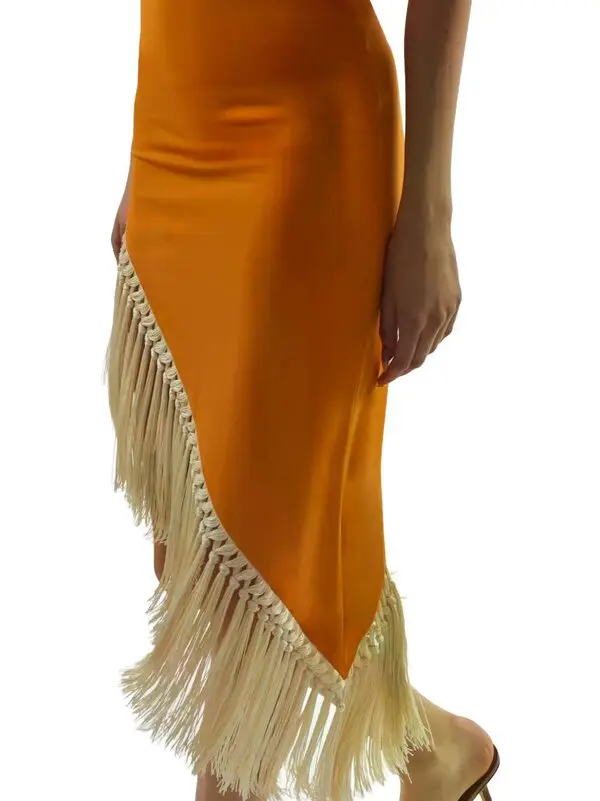 TALLER MARMO Asymmetric Fringe-trimmed Dress - Orange