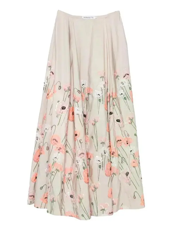Bernadette Kennedy Floral-embroidered Maxi Skirt - Neutrals