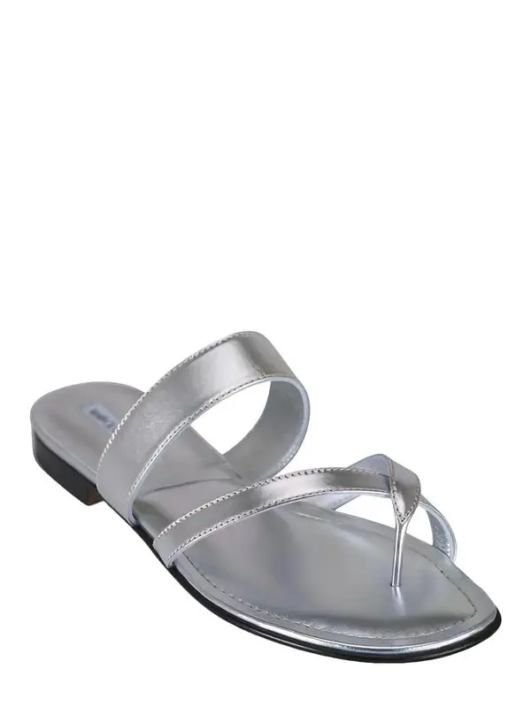 Manolo Blahnik Metallic Effect Toe-strap Sandals - Silver