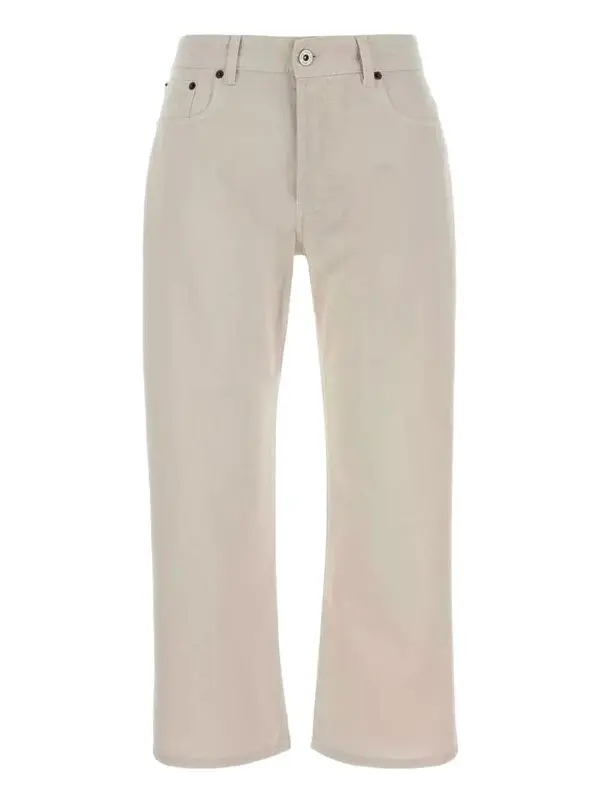 Miu Miu Logo Embroidered Cotton Trousers - Neutrals