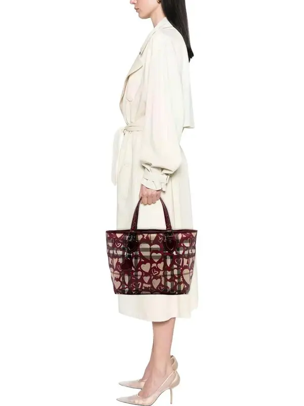 Burberry 2000-2017 House Check Coated Canvas Hearts Gracie Tote Bag - Red