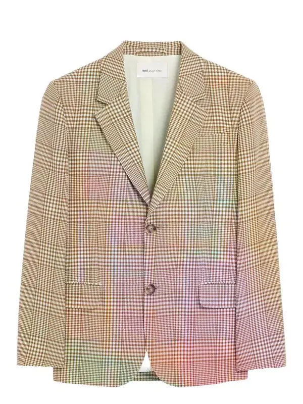 AMI Paris Wool Prince Of Wales Straight Jacket - Neutrals