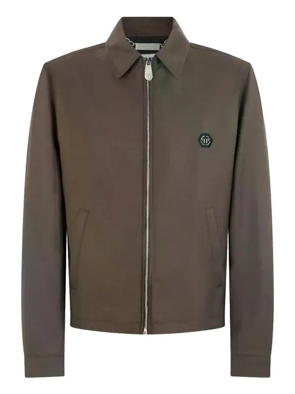 Philipp Plein Logo Plaque Zip-up Jacket - Brown