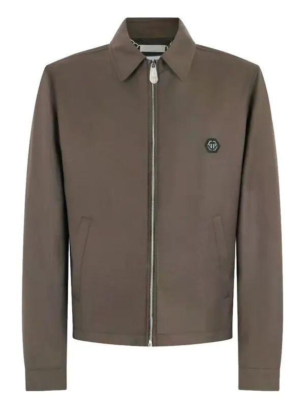Philipp Plein Logo Plaque Zip-up Jacket - Brown