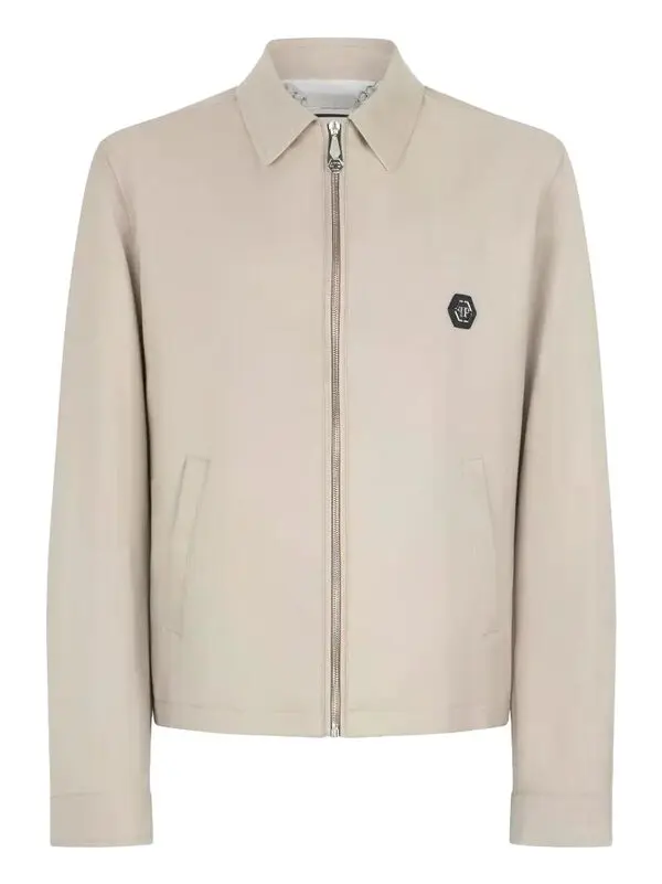 Philipp Plein Logo-plaque Zip-up Overshirt - Neutrals