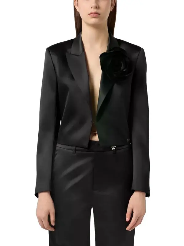 Philipp Plein Flower-appliqué Satin Jacket - Black