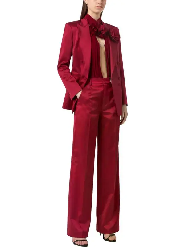 Philipp Plein Burgundy Satin Wide-leg Trousers - Red