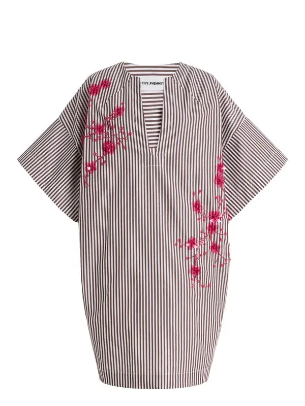 DES_PHEMMES Exclusive La Isla Cocoon Striped Cotton-poplin Mini Dress - Multi