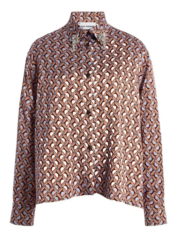 DES_PHEMMES Embellished Geometric Print Relaxed Fit Shirt - Multi