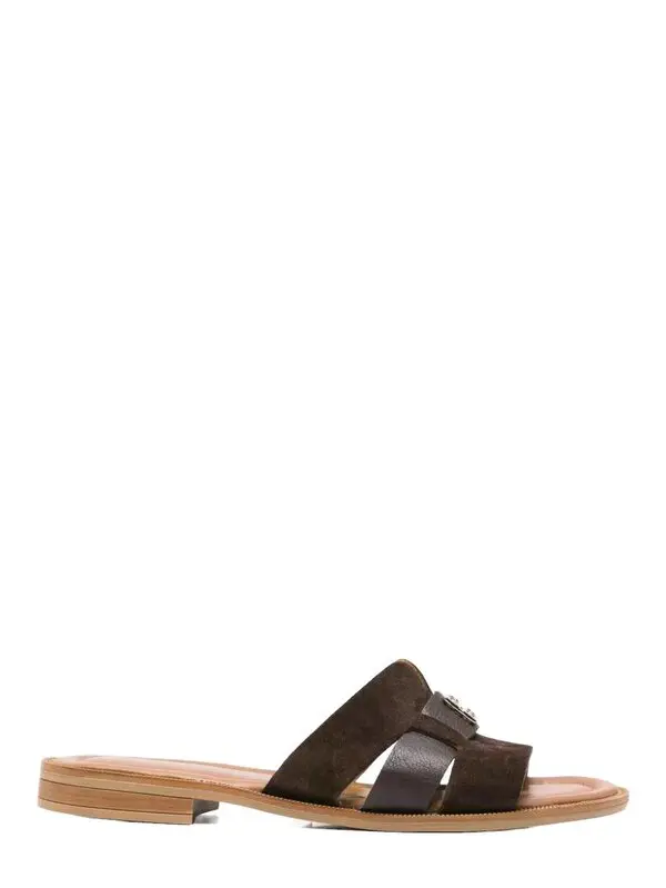 SERGIO MORETTI FIRENZE Logo-plaque Suede Slippers - Brown