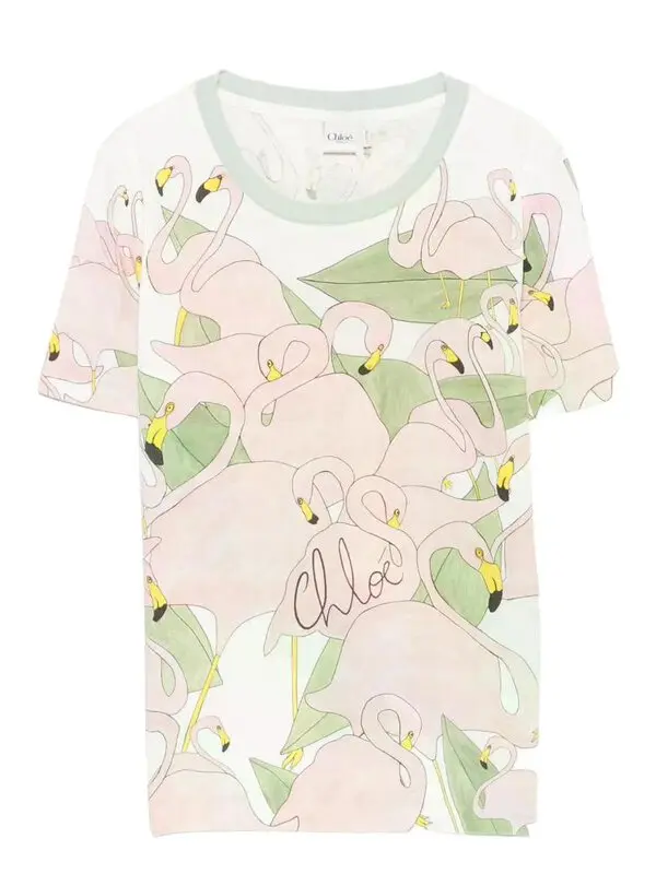 Chloé Flamingo Print T-shirt - Neutrals