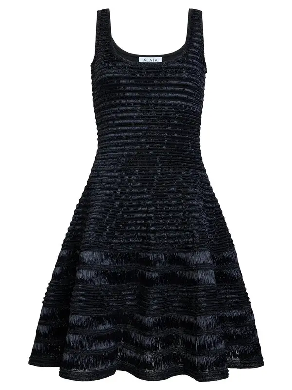 Alaïa Raffia Crochet Mini Dress - Black