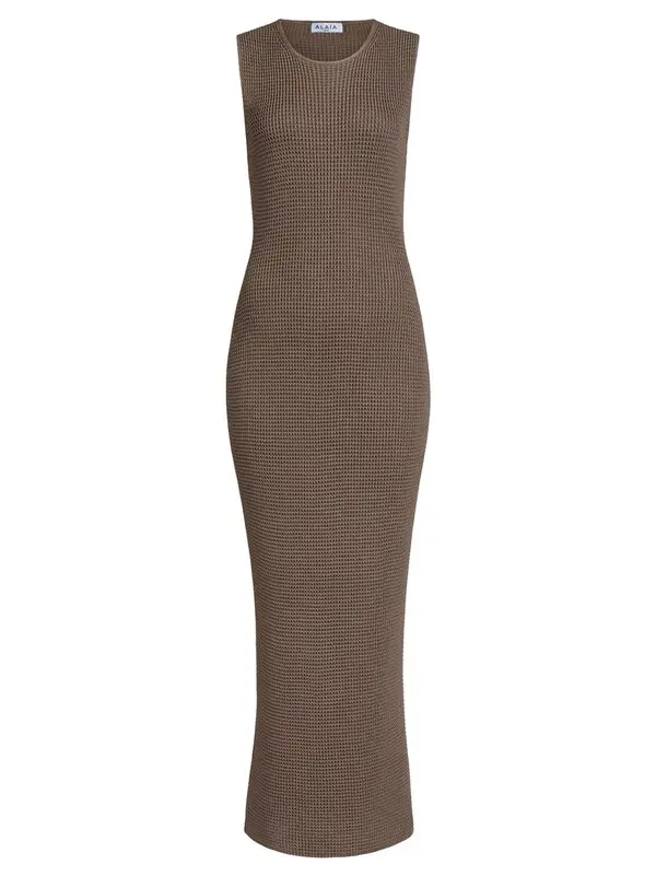 Alaïa Silk Waffle Godet Midi Dress - Grey