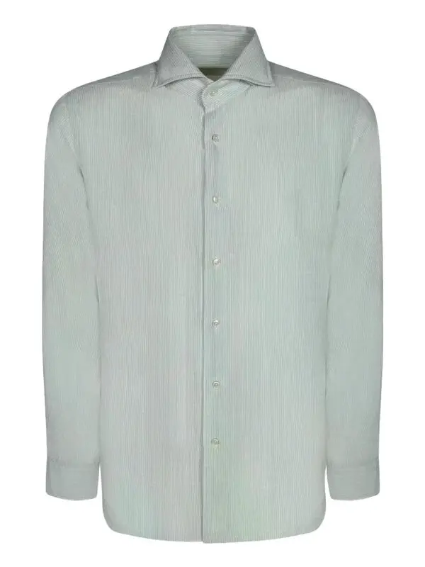 DELL'OGLIO Vertical-stripe Spread-collar Shirt - Green