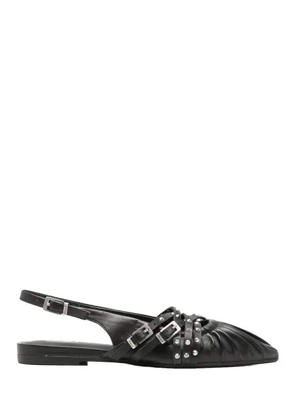 Ash Studded Ruched Flat Pumps - Black