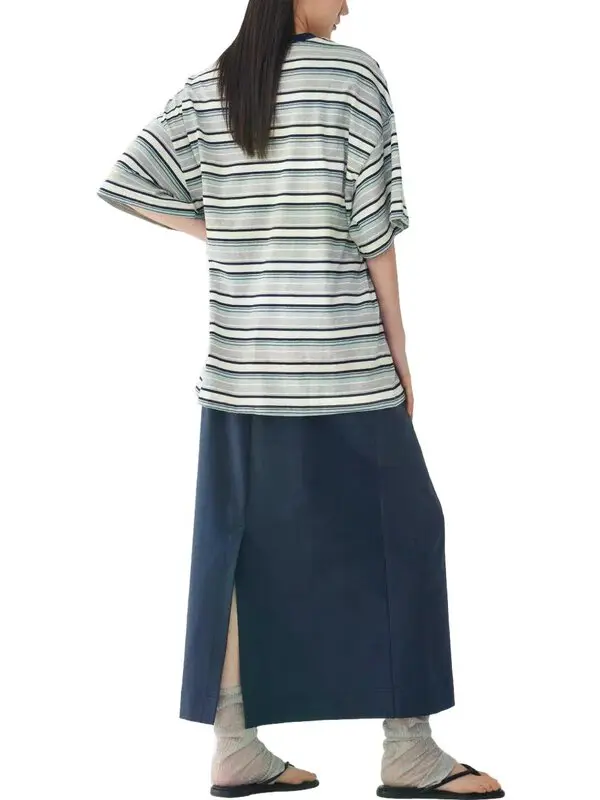 STUDIO TOMBOY Drawstring Waist Rear Slit Skirt - Blue