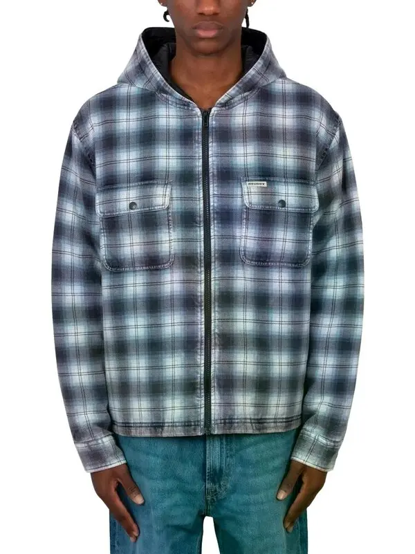 StÜssy Checkered Zip-up Hooded Jacket - Blue