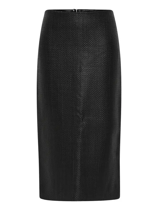 ST. AGNI Woven Leather Midi Skirt - Black