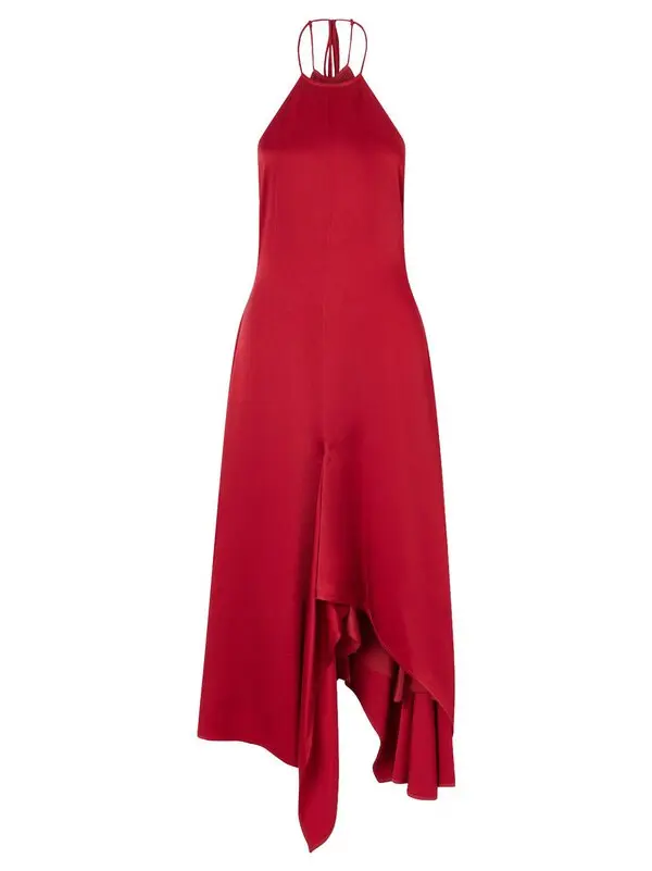 Victoria Beckham Satin Halterneck Midi Dress - Red