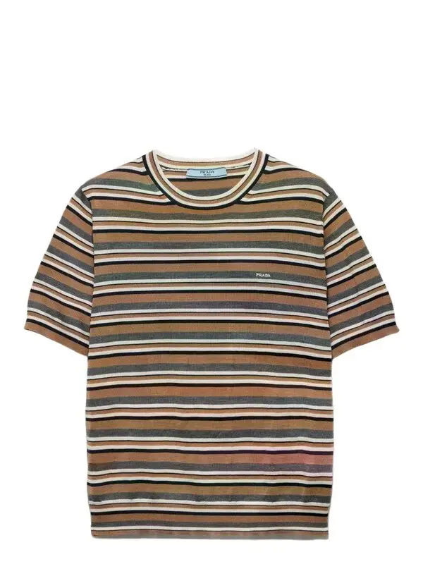Prada Short-sleeved Striped Cotton T-shirt - Brown