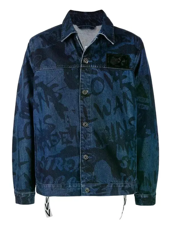 PORTS V Graffiti Print Denim Jacket - Blue