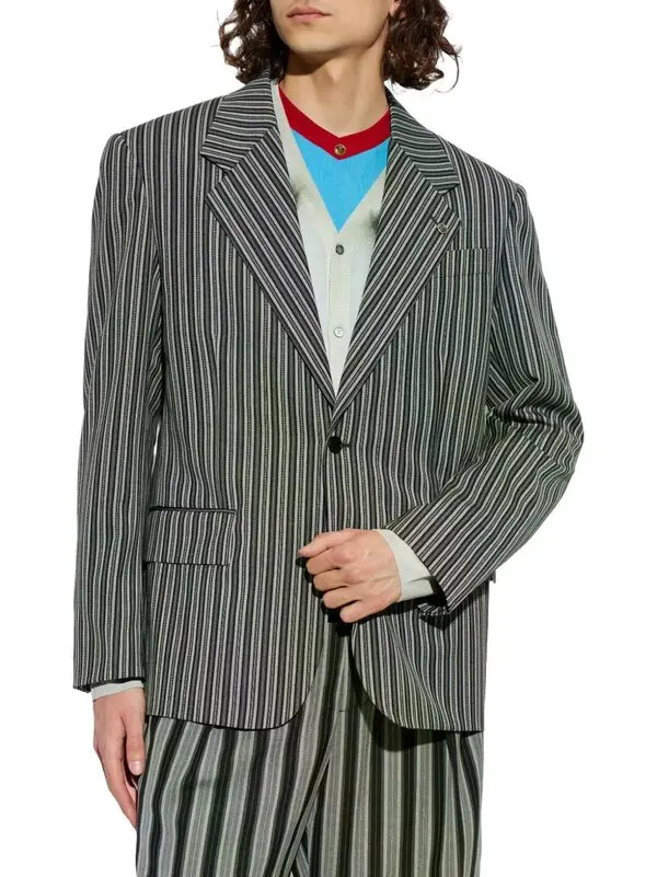 Versace Striped-pattern Single-breasted Blazer - Black
