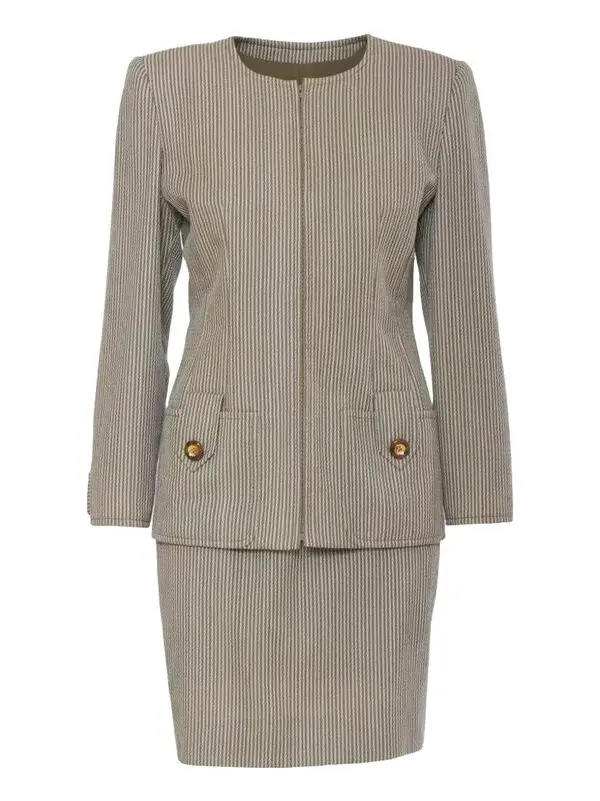 Vintage Striped Button Dress - Neutrals