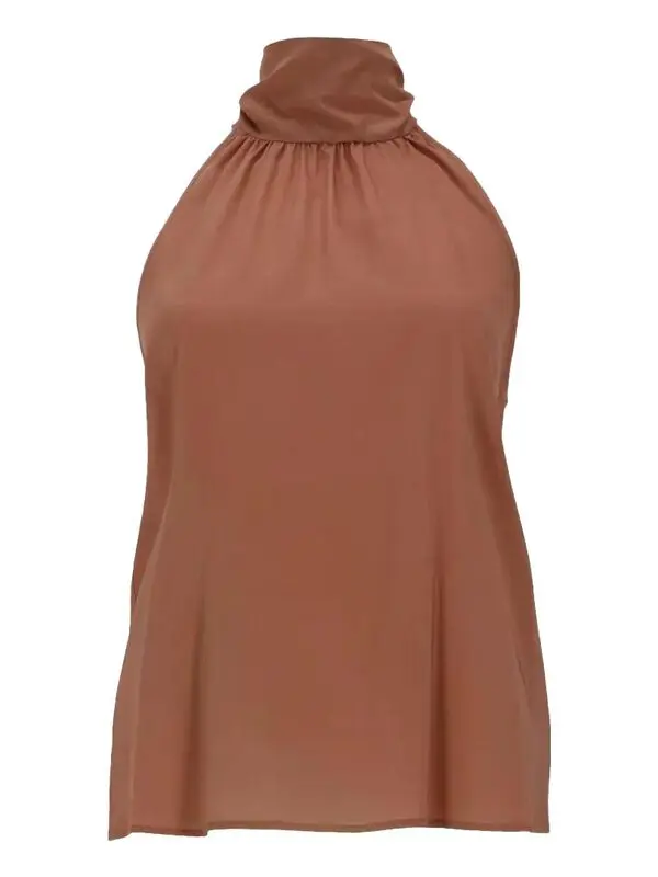 PT TORINO Halterneck Gathered Blouse - Brown