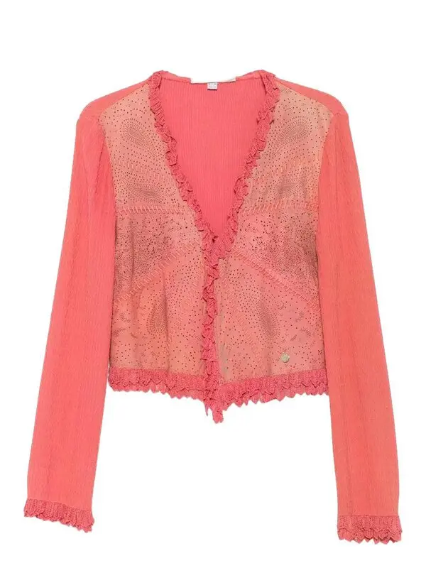 Roberto Cavalli 2000s Perforated Lace-trim Jacket - Pink