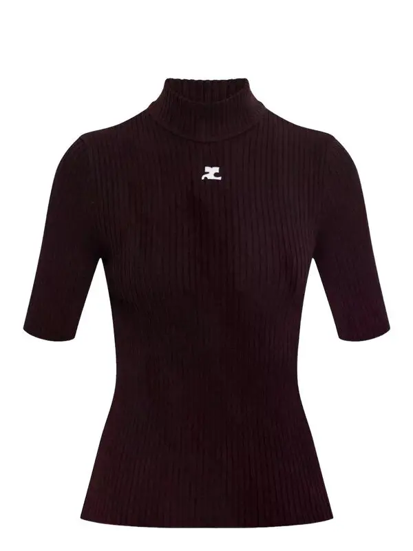 COURREGES Ribbed Logo Patch High Neck T-shirt - Red