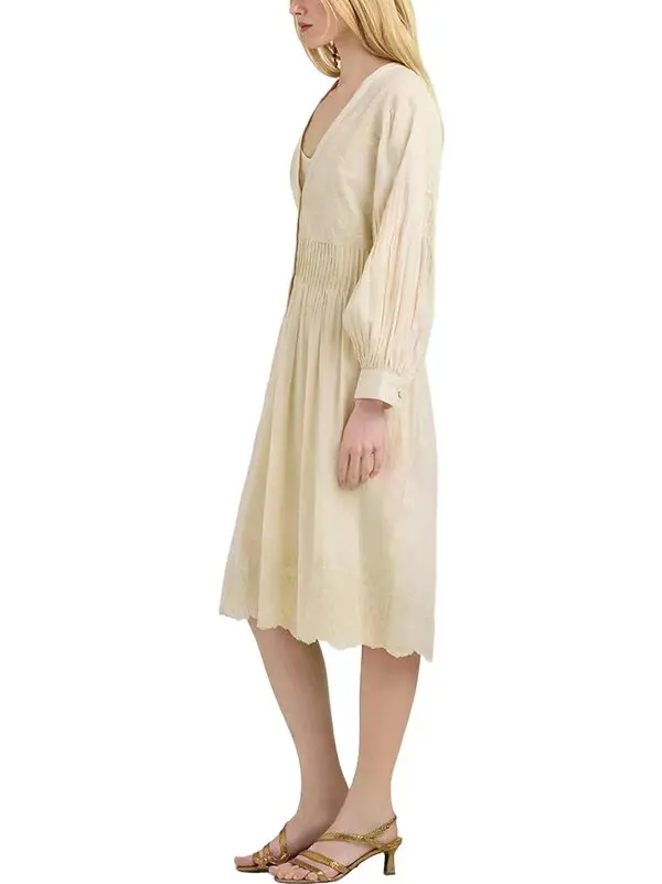 Momoni Embroidered Micro-pleated Midi Dress - Neutrals