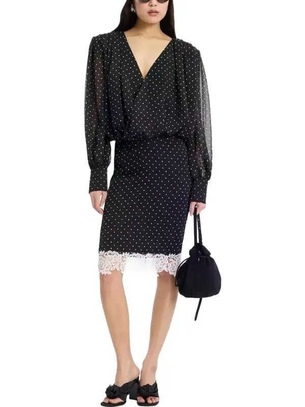 ROTATE BY BIRGER CHRISTENSEN Ruched Floral V-neck Blouse - Black