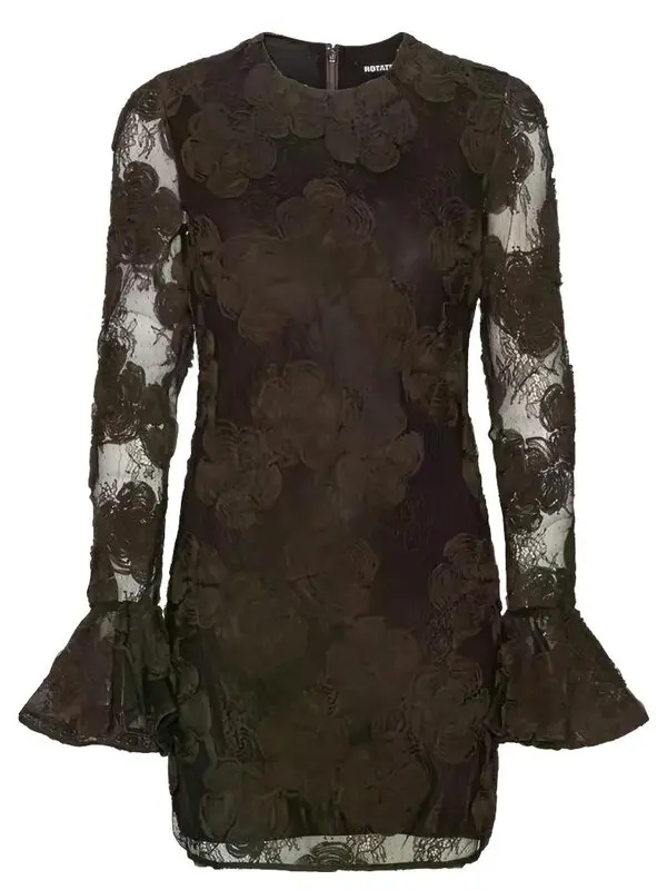 ROTATE BY BIRGER CHRISTENSEN Dark Floral Lace Mini Dress - Brown
